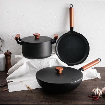 Cina Amazon 3 pezzi che cucinano cucina stabilita che frigge l'insieme di cottura antiaderante di alluminio delle pentole di Pan Cookware Pot And Pans in vendita