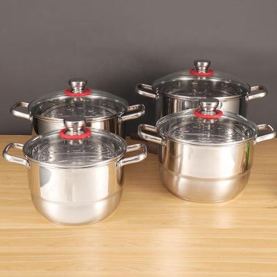 Cina Gli insiemi di cottura d'argento dei vasi di modo caldo della cucina il vaso della minestra che ha messo le pentole di acciaio inossidabile mette con il coperchio di vetro in vendita