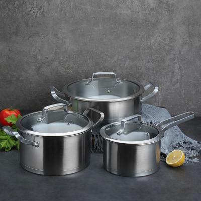Cina Migliore maniglia d'argento di vendita di acciaio inossidabile di Pan Cooking Pot Set With della frittura del vaso della minestra del vaso della salsa della cucina in vendita