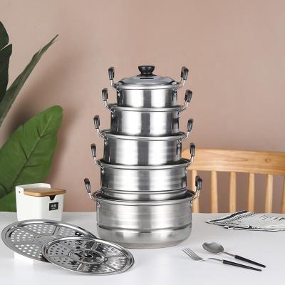 China O Cookware americano da cozinha dos PCes do estilo 5 ajustou o potenciômetro de cozimento não-aderente de aço inoxidável ajusta-se com tampa à venda