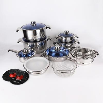中国 多機能の注文の鍋および鍋調理器具は調理器具のコックの鍋を厚くされたステンレス鋼の調理器具セット21部分の置いた 販売のため