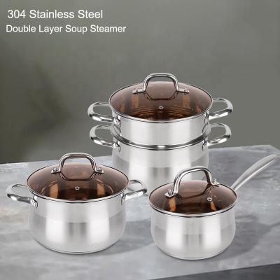 中国 熱い販売の調理器具は鍋セットを調理する台所調理器具304のステンレス鋼の二重層スープ汽船の鍋オラスを置いた 販売のため