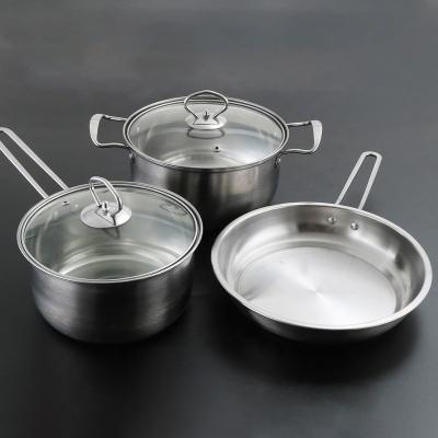 China Het Roestvrije staal van het keukenhuishouden 3 Stukpot en het Koken van Pan Set Suit Ollas Cookware Vastgestelde Pottenreeks Te koop