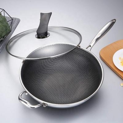 Cina Di OEM/ODM della cucina del favo della padella 18/8 di acciaio inossidabile della padella bastone su ordinazione non che cucina Pan With Glass Lid in vendita