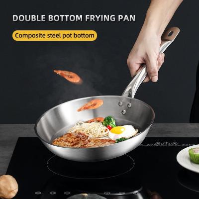 Cina Bastone inferiore doppio di vendita caldo dell'acciaio inossidabile non che frigge Pan With Stainless Steel Handle in vendita