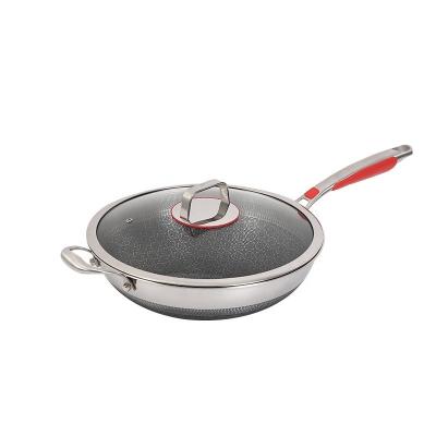 Cina Il bastone all'ingrosso del favo non frigge Pan Cooking Pot 18/10 di wok Pan With Glass Cover di acciaio inossidabile in vendita
