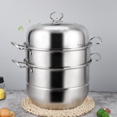 中国 多層28cmの台所鍋の調理器具のステンレス鋼の調理の鍋3つの層の食糧汽船の鍋 販売のため