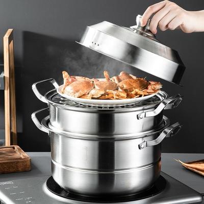 中国 注文の台所調理器具3層の食糧汽船の炊事道具の汽船の鍋304のステンレス鋼の蒸気調理の鍋 販売のため