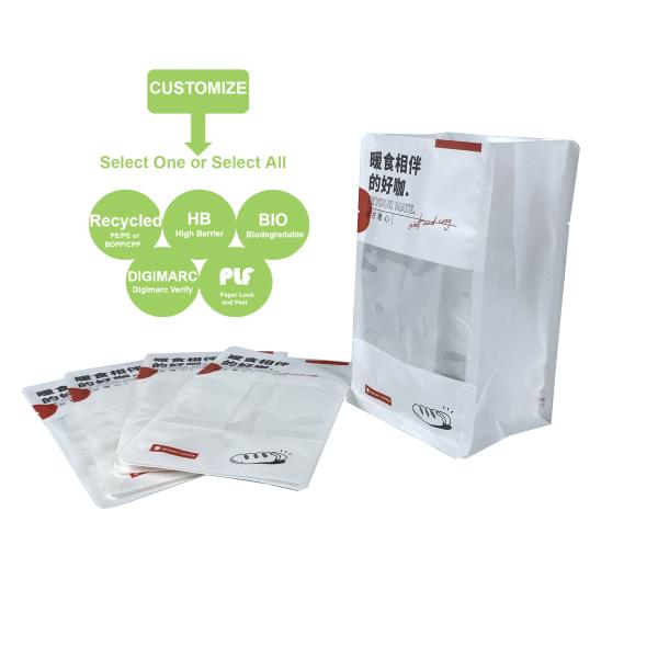 Quality Hot Sale Bread Bag With Clear Window Resealable Stand up Zip Lock Snacks Dried Fruit Packaging Bag Paper Bag White Kraft for sale