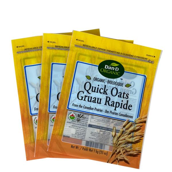 Quality Custom Printed Food Grade Reusable Zipper Mylar Bags Recyclable  Stand up Quick Oats Packaging Bags With Transparent Window for sale