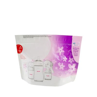 China Custom Printed Reusable Microwave Steam Sterilizer Bag Stand-Up Pouch Zipper Security Feature Colorful Baby Bottle Steriliser for sale