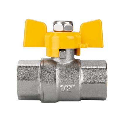 China Válvula de gás de latão niquelado DN15-25 20 mm cabo borboleta com cabo de ferro à venda