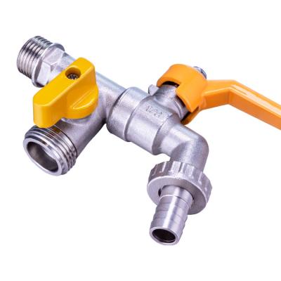 Cina Rubinetto in ottone per irrigazione del rubinetto dell'acqua da giardino con manico giallo a doppia testa diretta in fabbrica TMOK in vendita