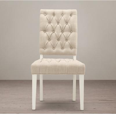 China French Antique Style Wooden Fabric Upholstered Tufted Square dining room side chair for sale