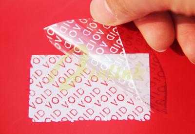 China Partial Transfer Tamper Evident Waranty VOID Label Material, White high residue tamper evident label material for sale