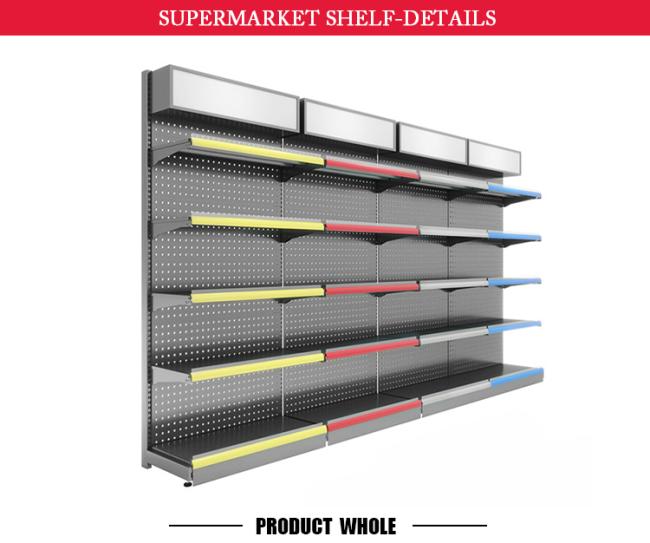 Close-up of supermarket shelf construction