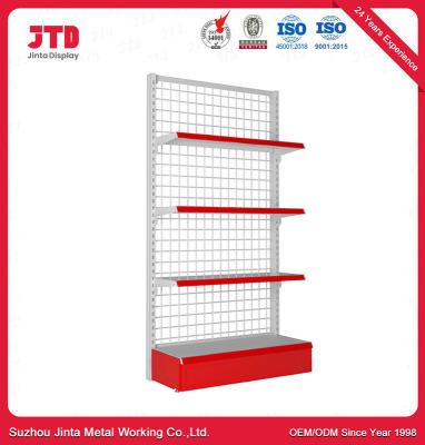 China Metal Wire Mesh Back Panel Supermarket Gondola Shelf Net Type Shop Display Shelving Rack for sale