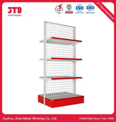 China Metal Wire Mesh Back Panel Supermarket Gondola Shelf Net Type Shop Display Shelving Rack for sale