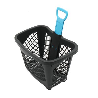 China Conveniently Foldable Plastic Trolley Basket With Four Wheels Easy To Store And Clean for sale