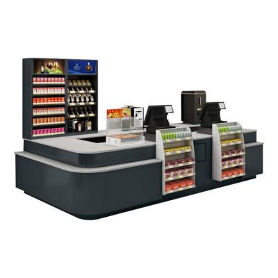 China Conveyer Belt Supermarket Checkout Counter Cold Rolled Steel Cabinet Custom Length for sale