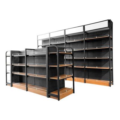 China Single-Sided Metal Supermarket Shelves Freestanding Light Duty for sale