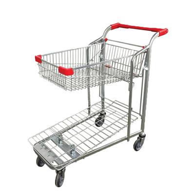 중국 2단 금속 쇼핑 카트, 고무 바퀴 4개 판매용