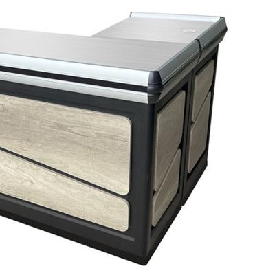 중국 부식 방지 및 효율적인 정산을 위한 파티션 레이아웃 및 장비 연동이 가능한 스테인리스 스틸 슈퍼마켓 계산대 판매용