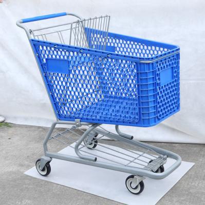China 100L Heavy Duty Shopping Trolley Chrome Plated Blue Grocery Cart for sale