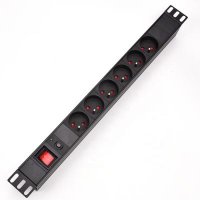 China Aluminum Alloy 6 Port Horizontal Aluminum French PDU 1u Data Center Power Distribution for sale