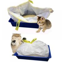 China Custom Jumbo Kitty Litter Box Liners with Drawstring Closure 30 Mic Thickness Beige for sale