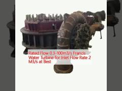 Nominale stroom 0,3-100 m3/s Francis waterturbine voor inlaatstroom 2 M3/s op zijn best