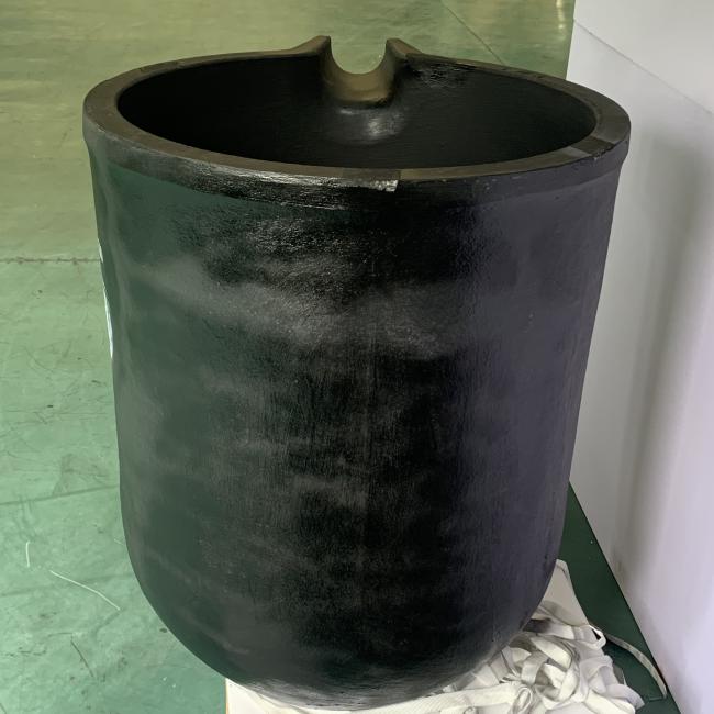 Silicon carbide graphite crucible with pouring nozzle - detail shot