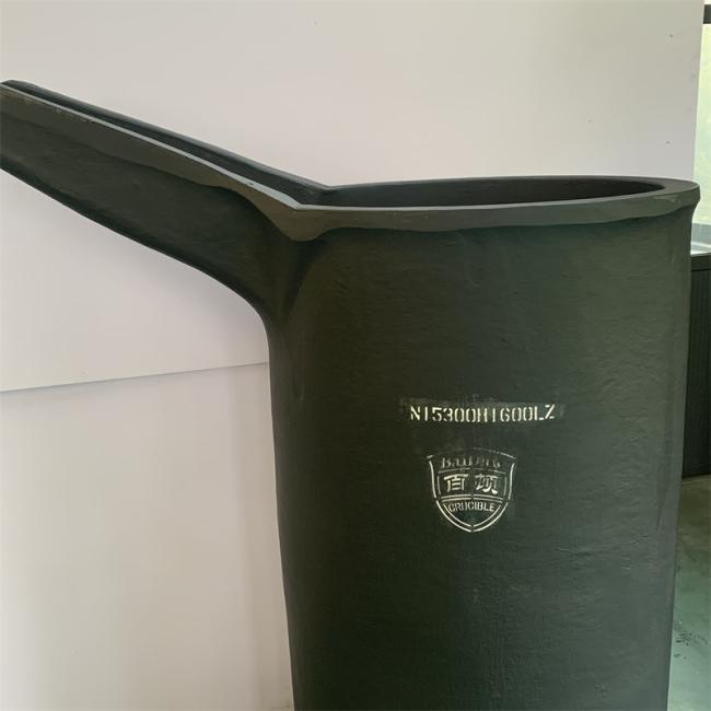 Silicon Carbide Graphite Crucible with pouring nozzle - angled view