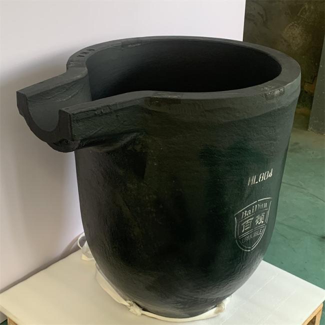 Silicon carbide graphite crucible with pouring nozzle - side view