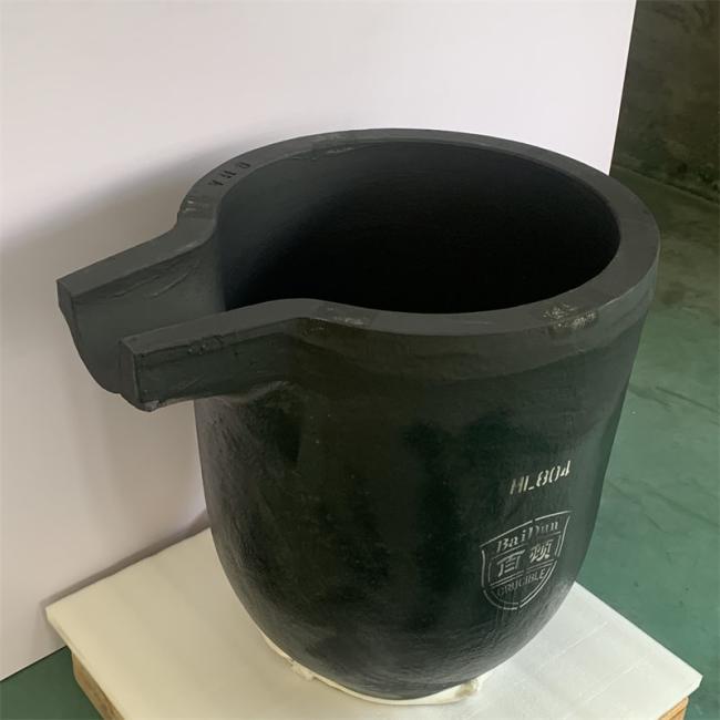 Silicon carbide graphite crucible with pouring nozzle - top view
