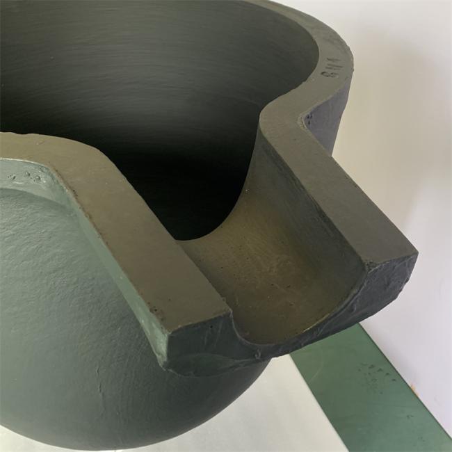 Close-up of crucible pouring nozzle design