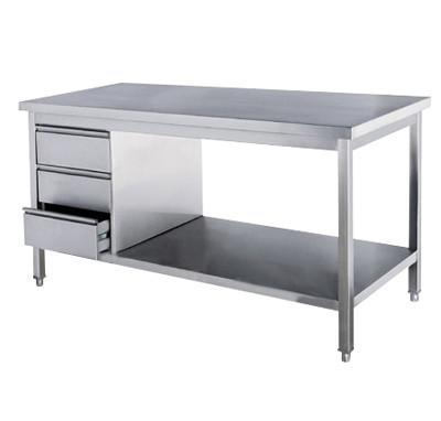 China Sliver 201 / 202 / 304 Stainless Steel Kitchen Work Table With 3 Drawer for sale