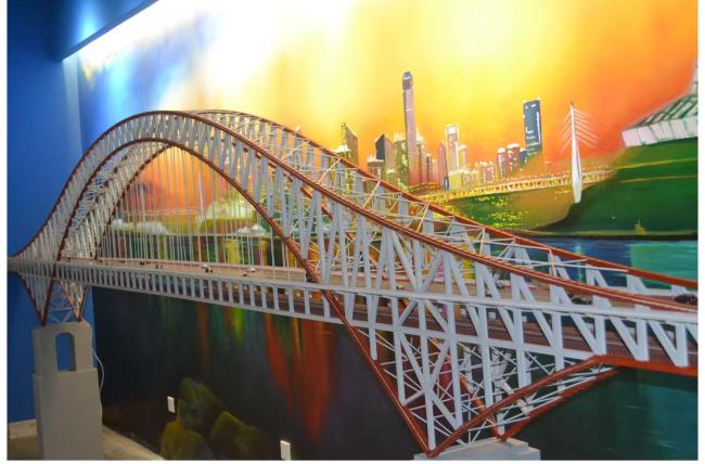 Architectural scale model showing detailed bridge design