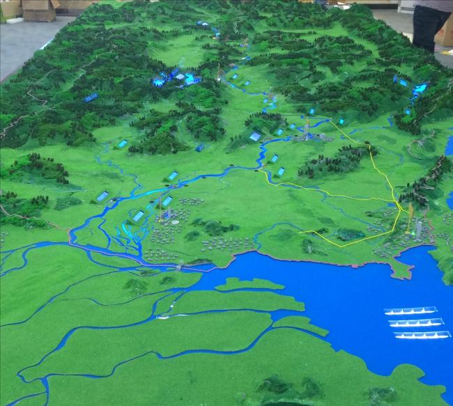 Close-up of hydrological features in model