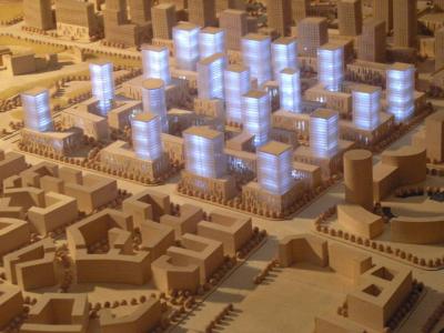 China Architectural Model of a Modern Urban Complex with Illuminated Buildings and Landscaped Features for sale