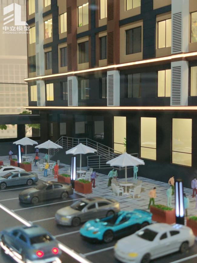 Modern high-rise residential building scale model - aerial view