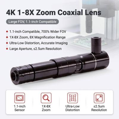 China Supplier 4K 1-8X Coaxial Zoom Lens 1.1in for Precision Manufacturing Inspection Large FOV Ultra-Low Distortion MSS-L-0108 for sale