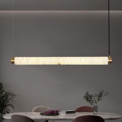 China Modern Minimalist Designer Creative Long Cylinder Natural Alabaster Hanging Lights Luxury LED Restaurant Bar Decoration Alabaster Lights for sale