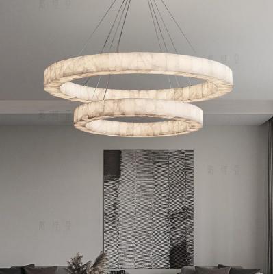 China Custom European Modern Unique Circle Ring Lighting White Natural Led Alabaster Chandelier For Living Room Dining Room for sale