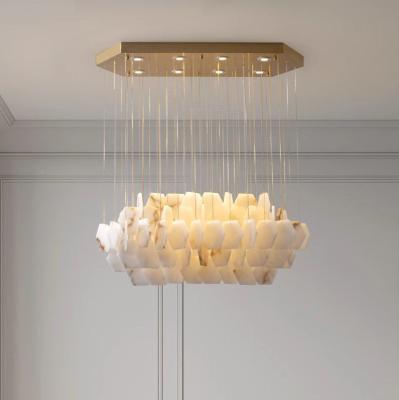 China minimalistische rechteckige Alabaster-Kronleuchter Wohnkultur Beleuchtung Hotel Restaurant modernes Design Marmor-Hängeleuchten zu verkaufen