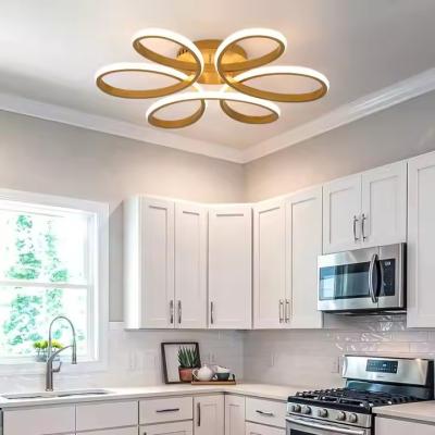 China Dimmable Gold Surface Mounted Led Acrylic Ceiling Light Minimalist Creative Ring Hanging Light Flower Shape Modern for sale