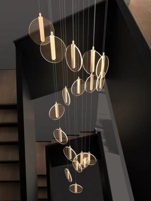 China High Ceiling Villa Staircase Led Chandelier Spiral Staircase Round Cake Acrylic Hanging Chandelier Modern Household Lamps for sale