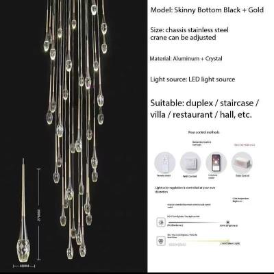 China 46 Long Pole Water Droplets Crystal Staircase Light Luxury Long Chandelier Simple Nordic Long Chandelier Villa Living Room Hollow Rotating Creative Double Net Red Restaurant Chandelier for sale