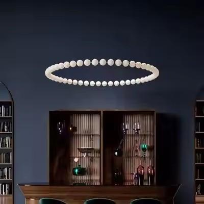 China Modern Golden Chandelier Home Decoration Bedroom Living Room LED Ring Glass Pearl Hanging Lamp for sale