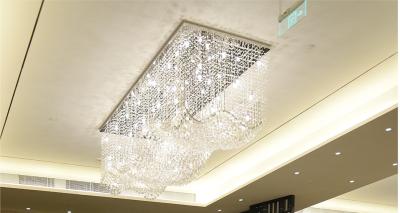 China Customized Modern Living Room LED Wave Rectangular String Crystal Lamp Hotel Engineering Crystal Hanging Chandeliers for sale